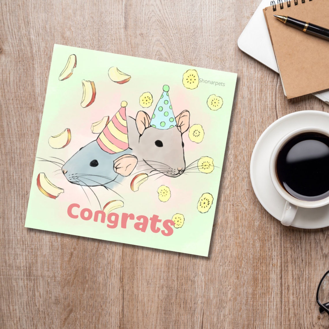 Congrats Birthday Card Fancy Rat Illustration Postcard Graduation Card ...