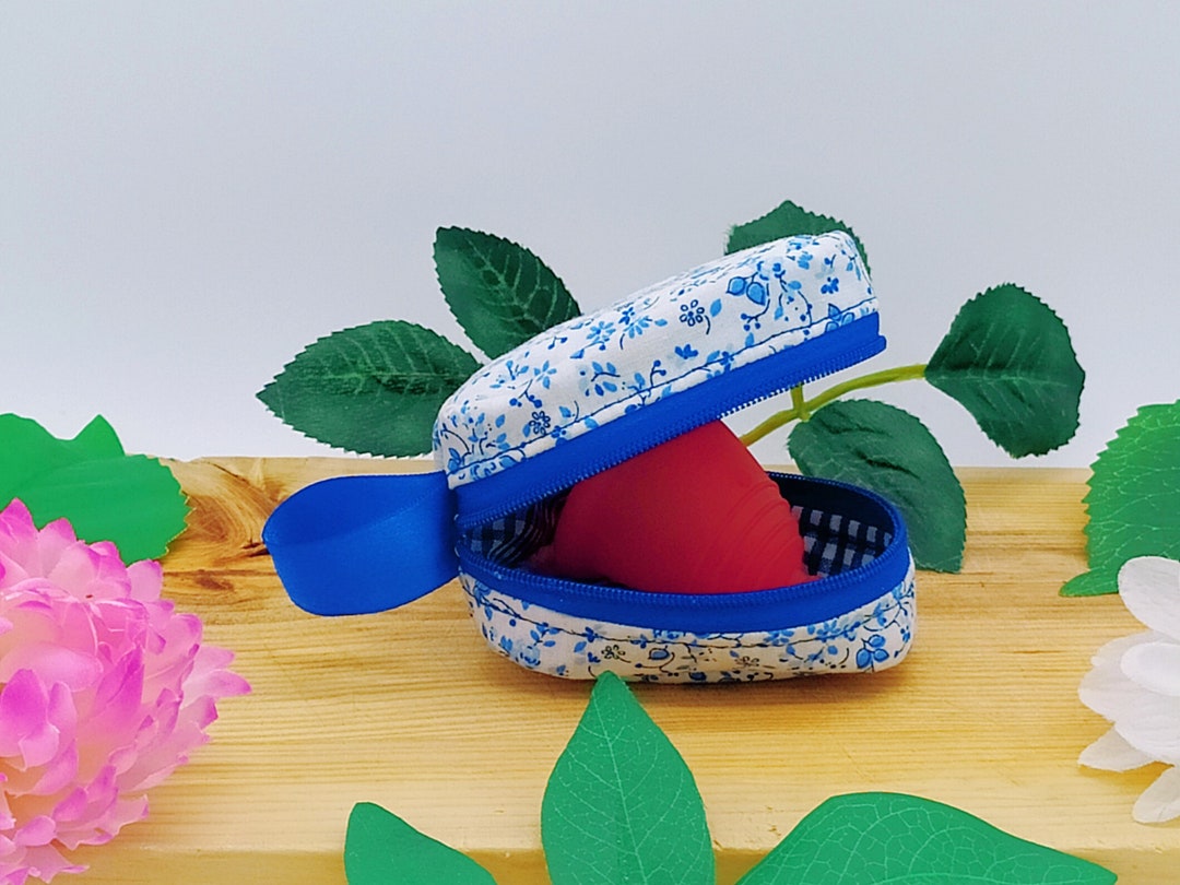 Menstrual Cup Case White Blue Flowers, Menstrual Cup Pouch, Menstrual ...