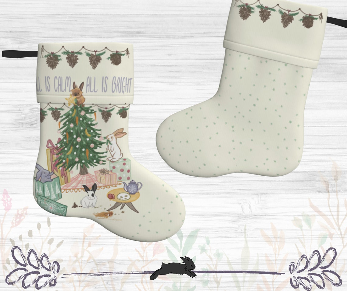 All is Calm Cute Bunny Rabbit Christmas Stocking | Bunny Rabbit Holiday ...
