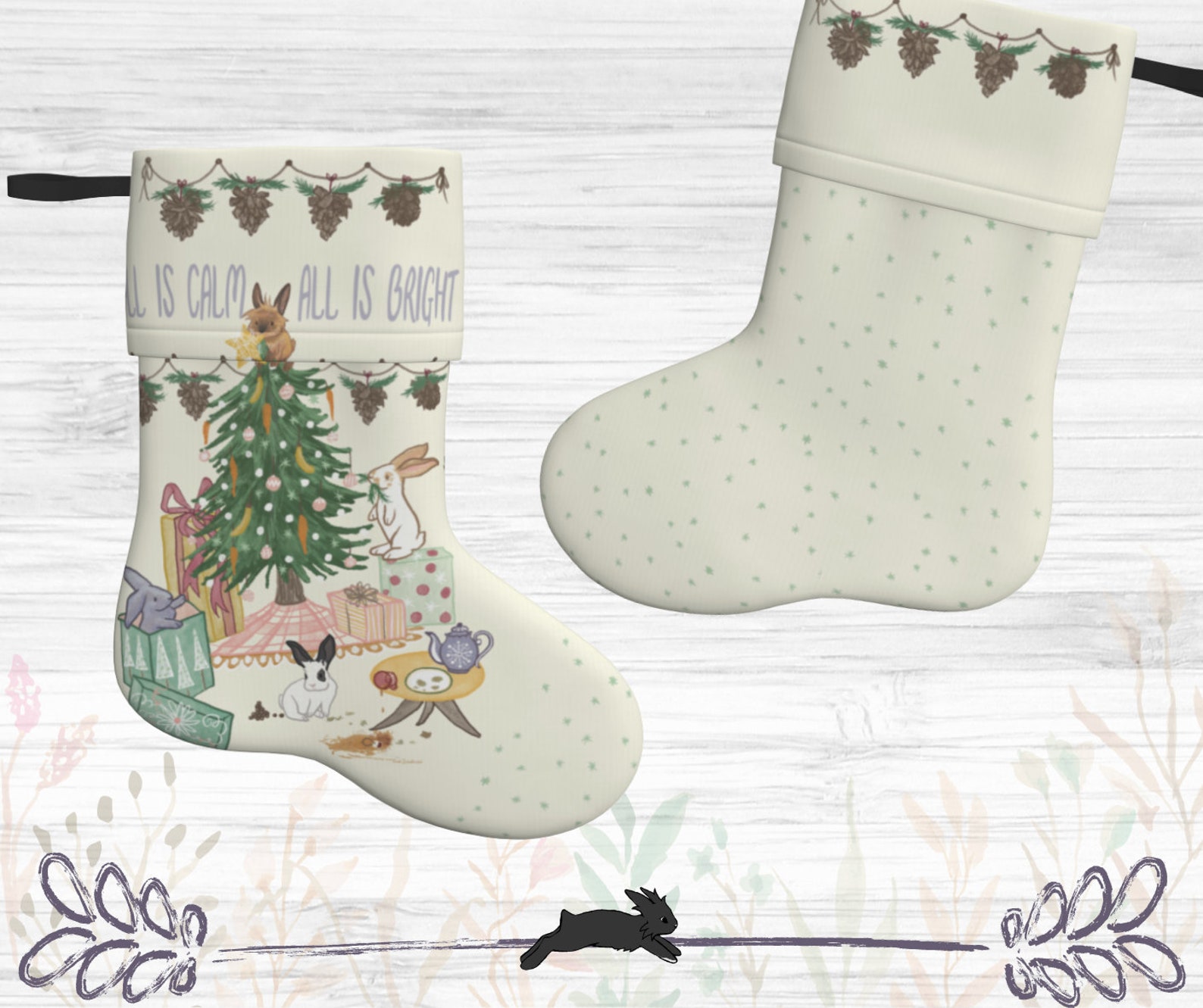 All is Calm Cute Bunny Rabbit Christmas Yule Stocking | Bunny Rabbit ...