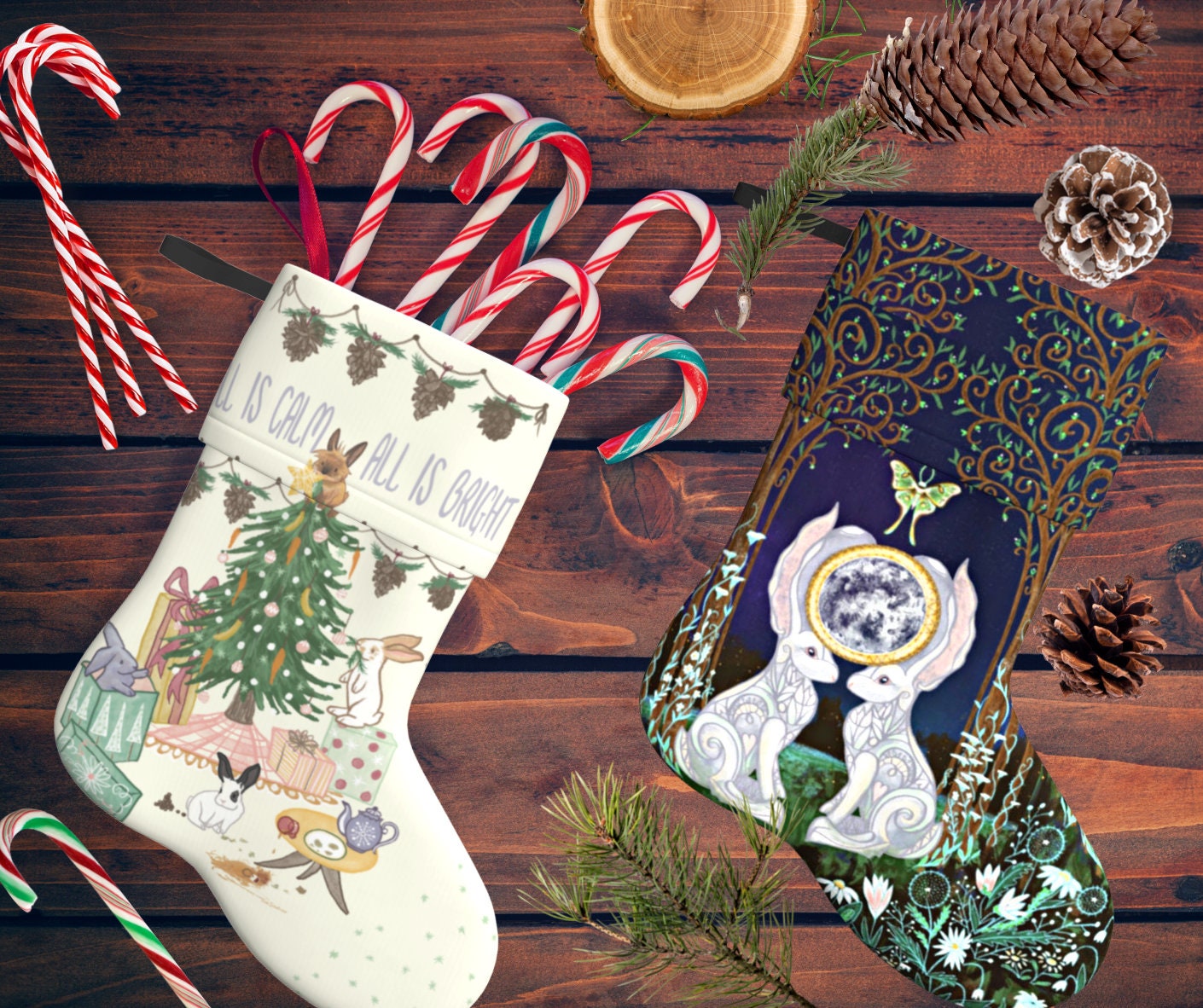 All is Calm Cute Bunny Rabbit Christmas Stocking | Bunny Rabbit Holiday ...