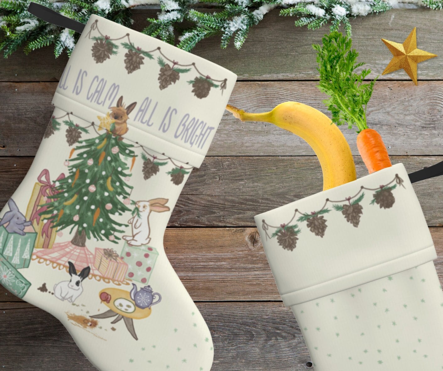 All is Calm Cute Bunny Rabbit Christmas Stocking Bunny Rabbit Holiday ...