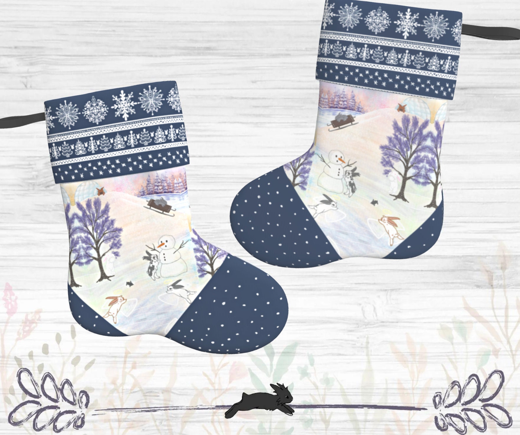 Winter Woodland Wonderland Bunny Rabbit Christmas Stocking Bunny Rabbit ...