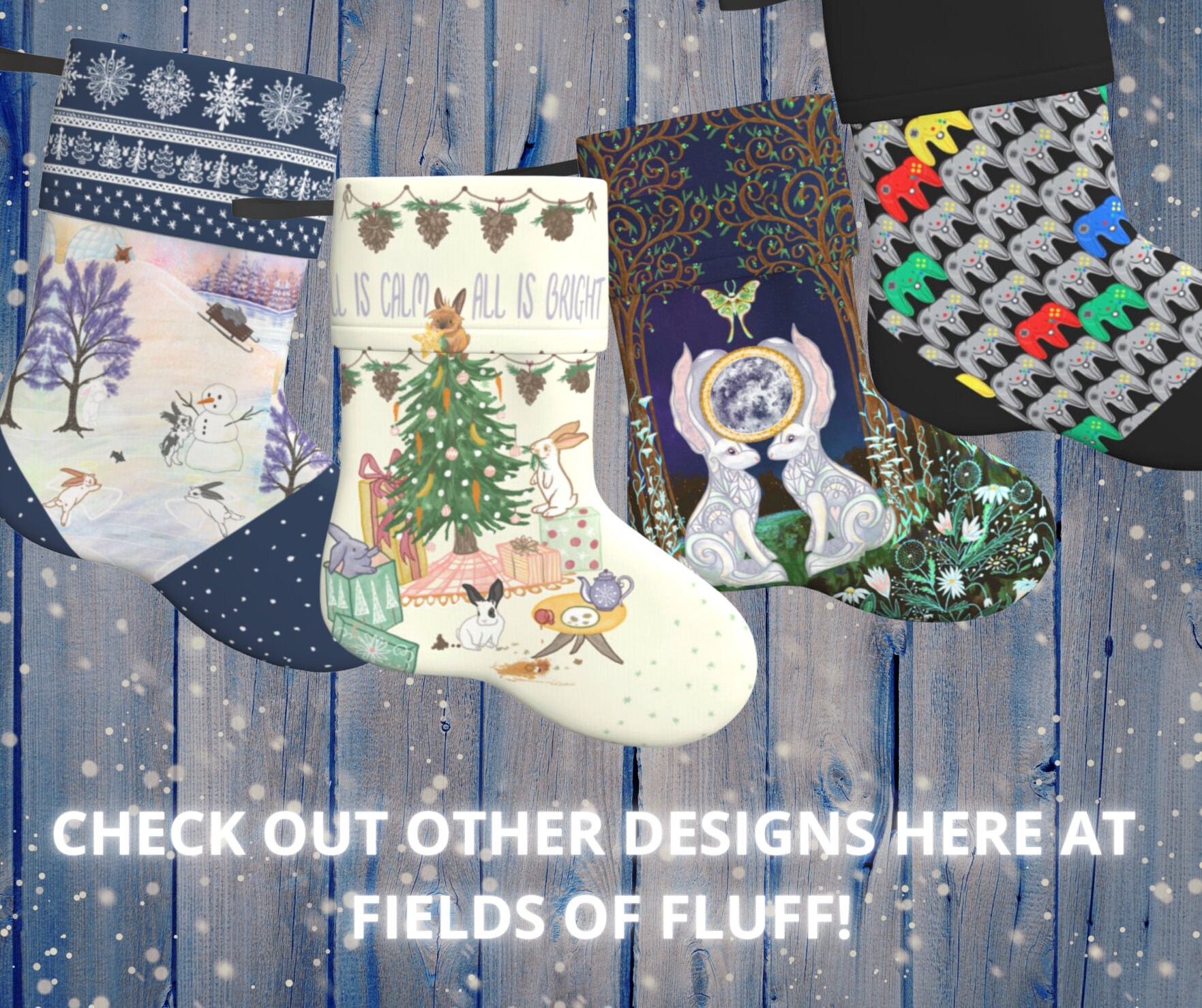 All is Calm Cute Bunny Rabbit Christmas Stocking | Bunny Rabbit Holiday ...