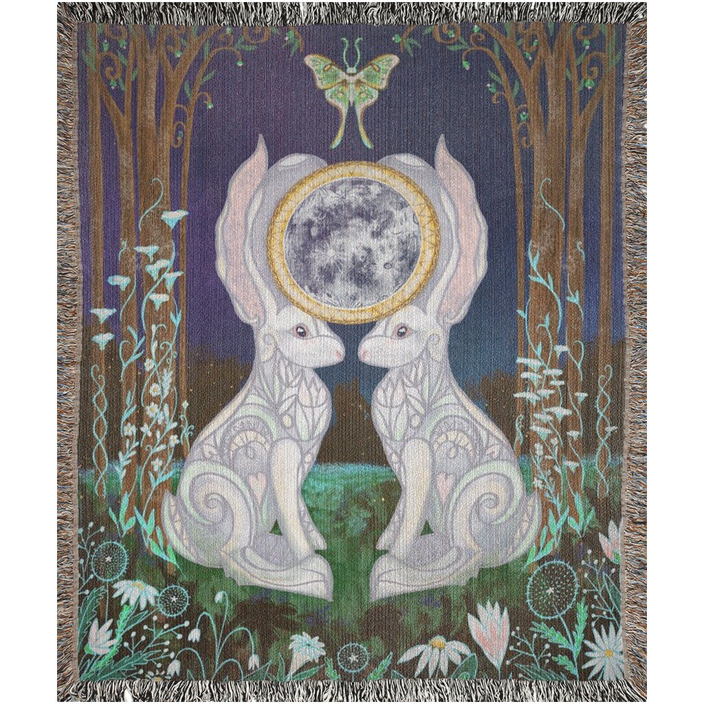 Lunar Moth Hares Witchy Bunny Rabbit Woven Picnic Blanket Tapestry ...