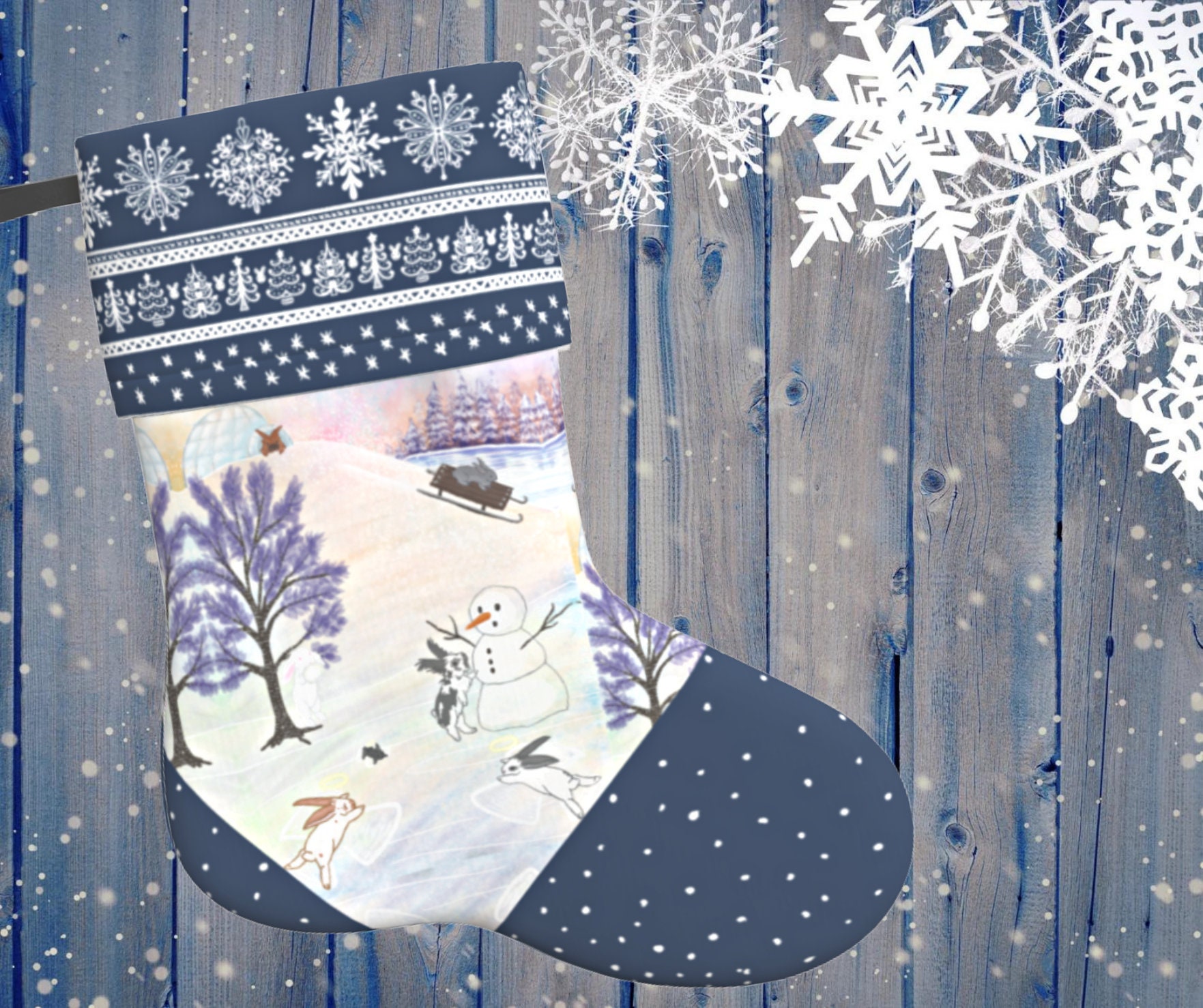 Winter Woodland Wonderland Bunny Rabbit Christmas Stocking Bunny Rabbit ...