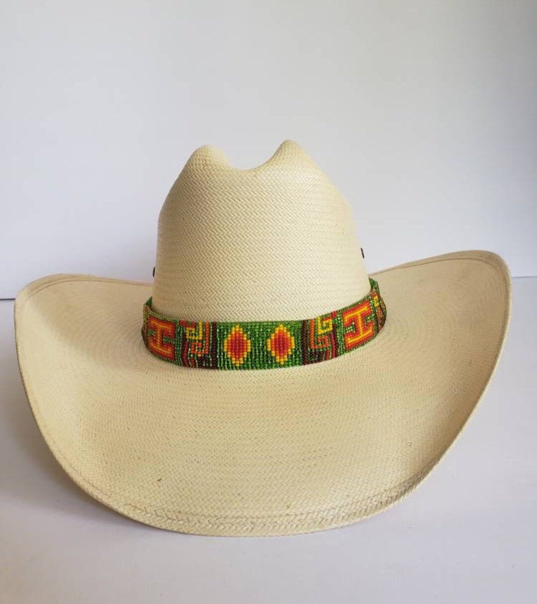 Navajo Green Hat Band, Boho Hat Band, Tribal Hat Band, Huichol Hat Band ...