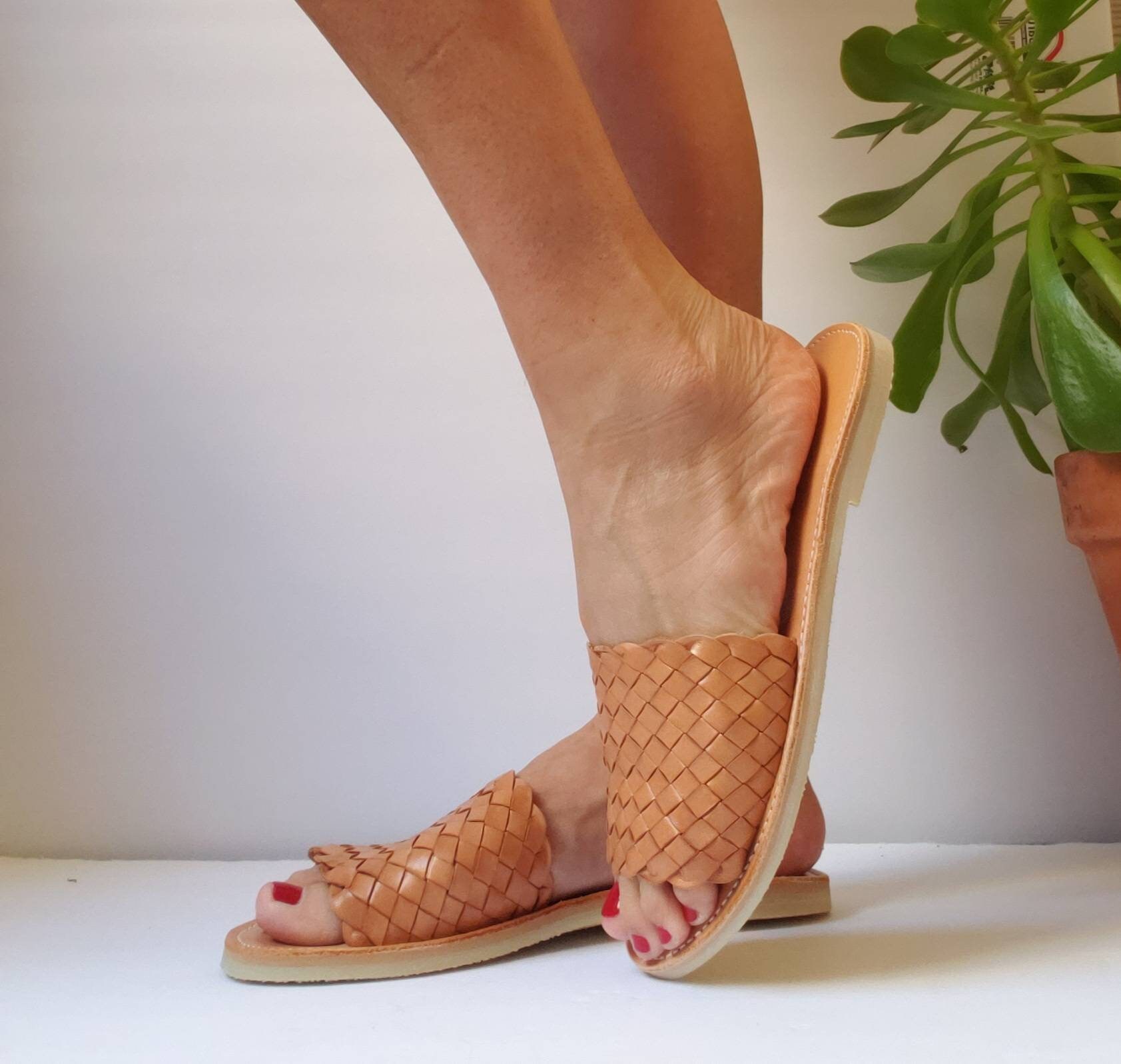 Tan Leather Sandal for Woman Woven Sandals Natural Leather | Etsy