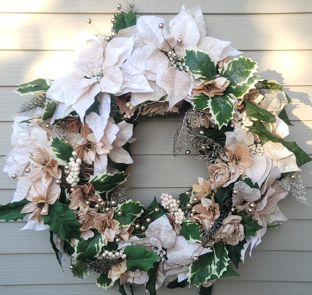 Pre-lit Christmas Beige and Gold Wreath 22 - Etsy