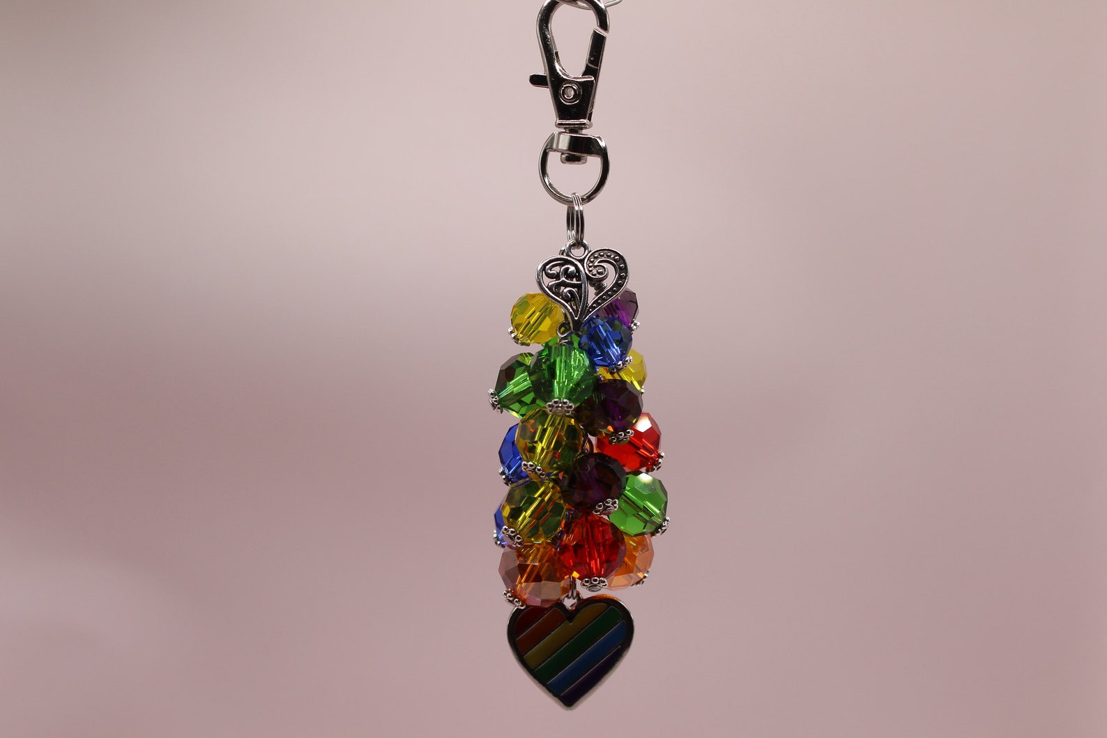 Rainbow Purse Dangle Heart Purse Charm Beaded Clip for - Etsy