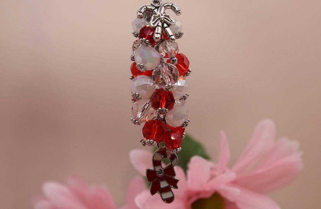 Candy Cane Purse Dangle, Holiday Purse Charm, Beaded Clip for Purses ...