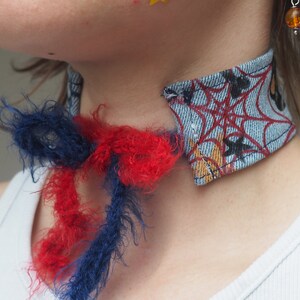 Denim Fluffy Ribbon Choker - Hand Drawn Neck Cuff - Etsy