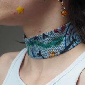 Denim Fluffy Ribbon Choker - Hand Drawn Neck Cuff - Etsy