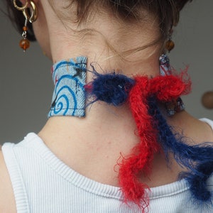 Denim Fluffy Ribbon Choker - Hand Drawn Neck Cuff - Etsy