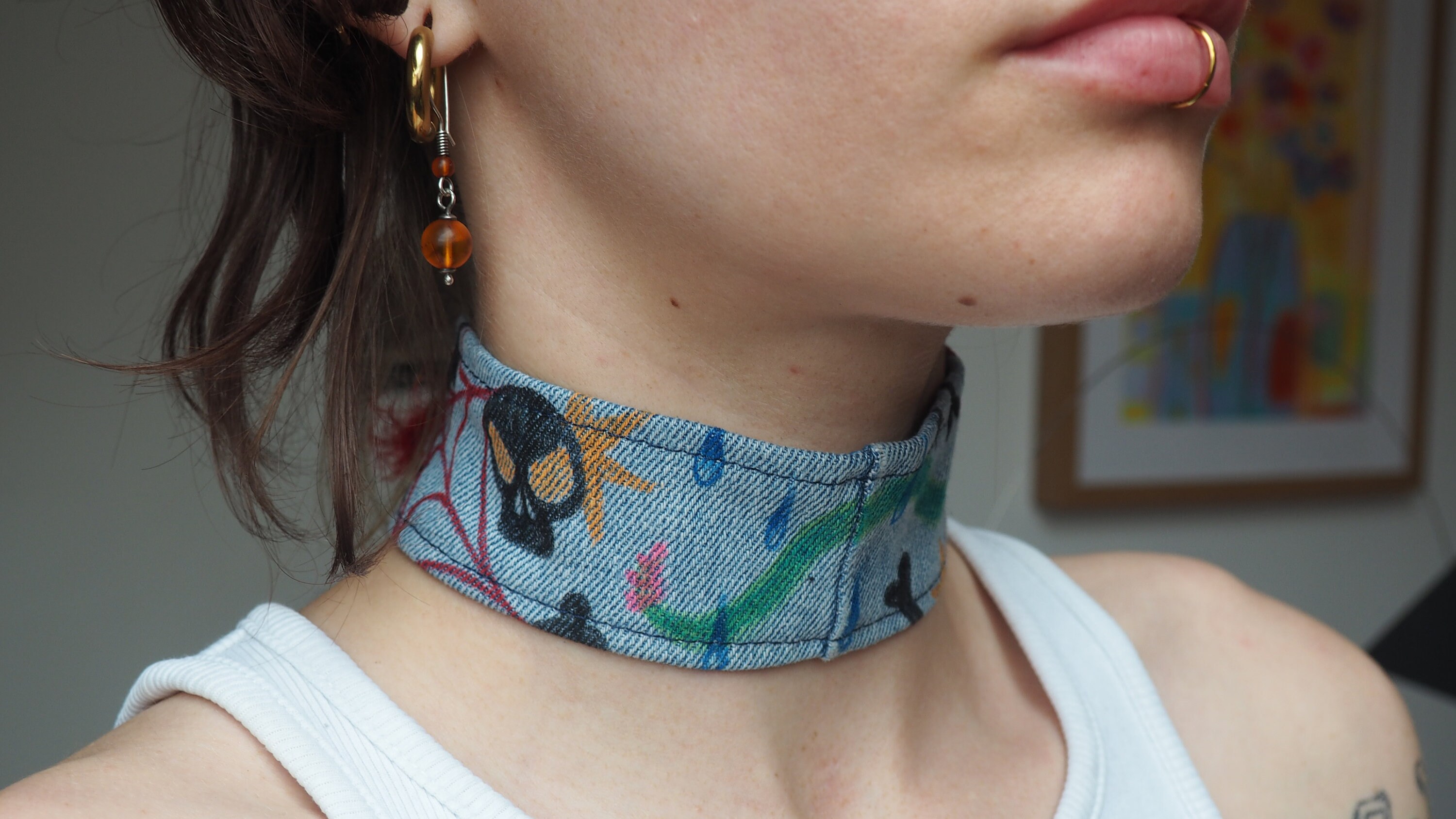 Denim Fluffy Ribbon Choker - Hand Drawn Neck Cuff - Etsy