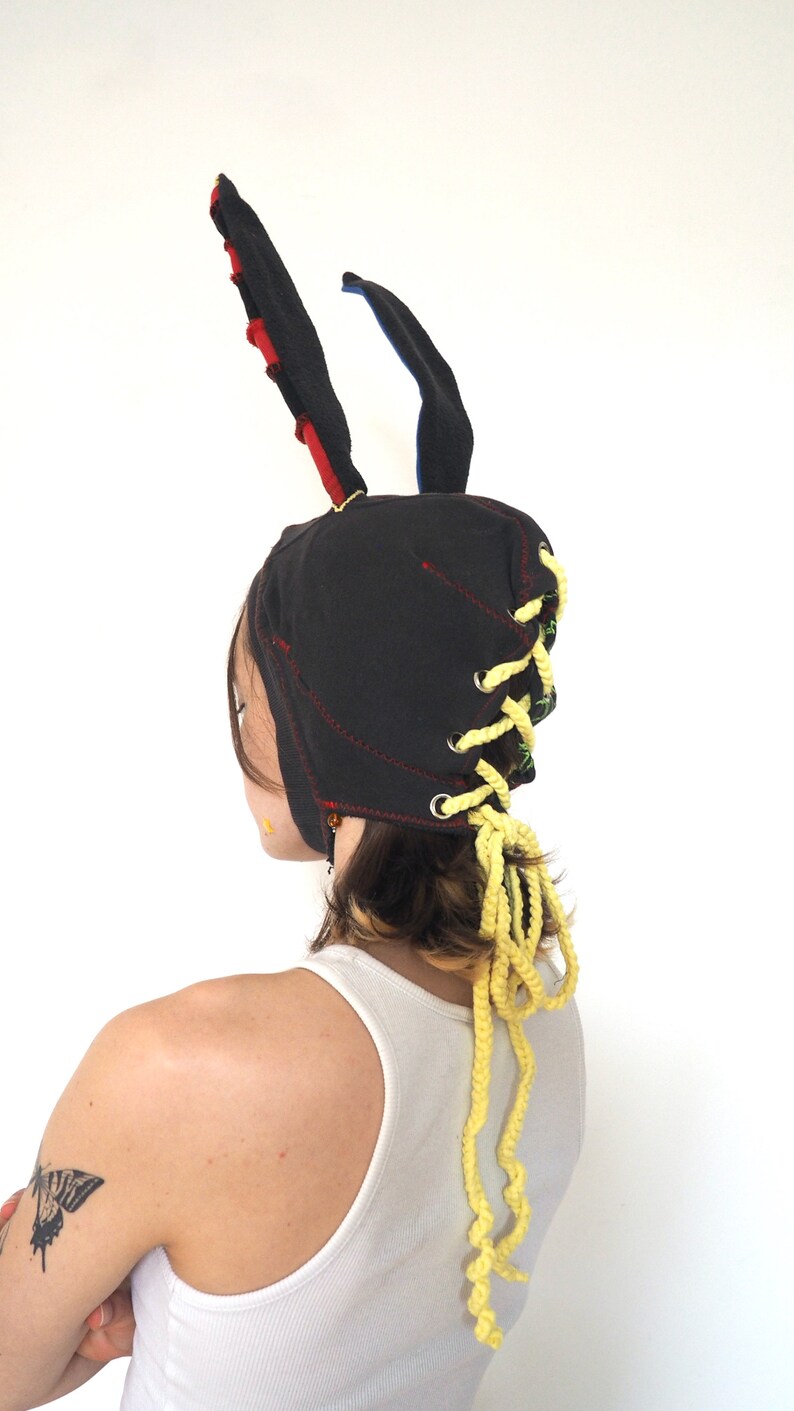 Patchwork Circus Bunny Hood Bunny Ear Bonnet With Corset Tie Back - Etsy