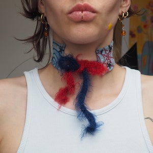 Denim Fluffy Ribbon Choker - Hand Drawn Neck Cuff - Etsy