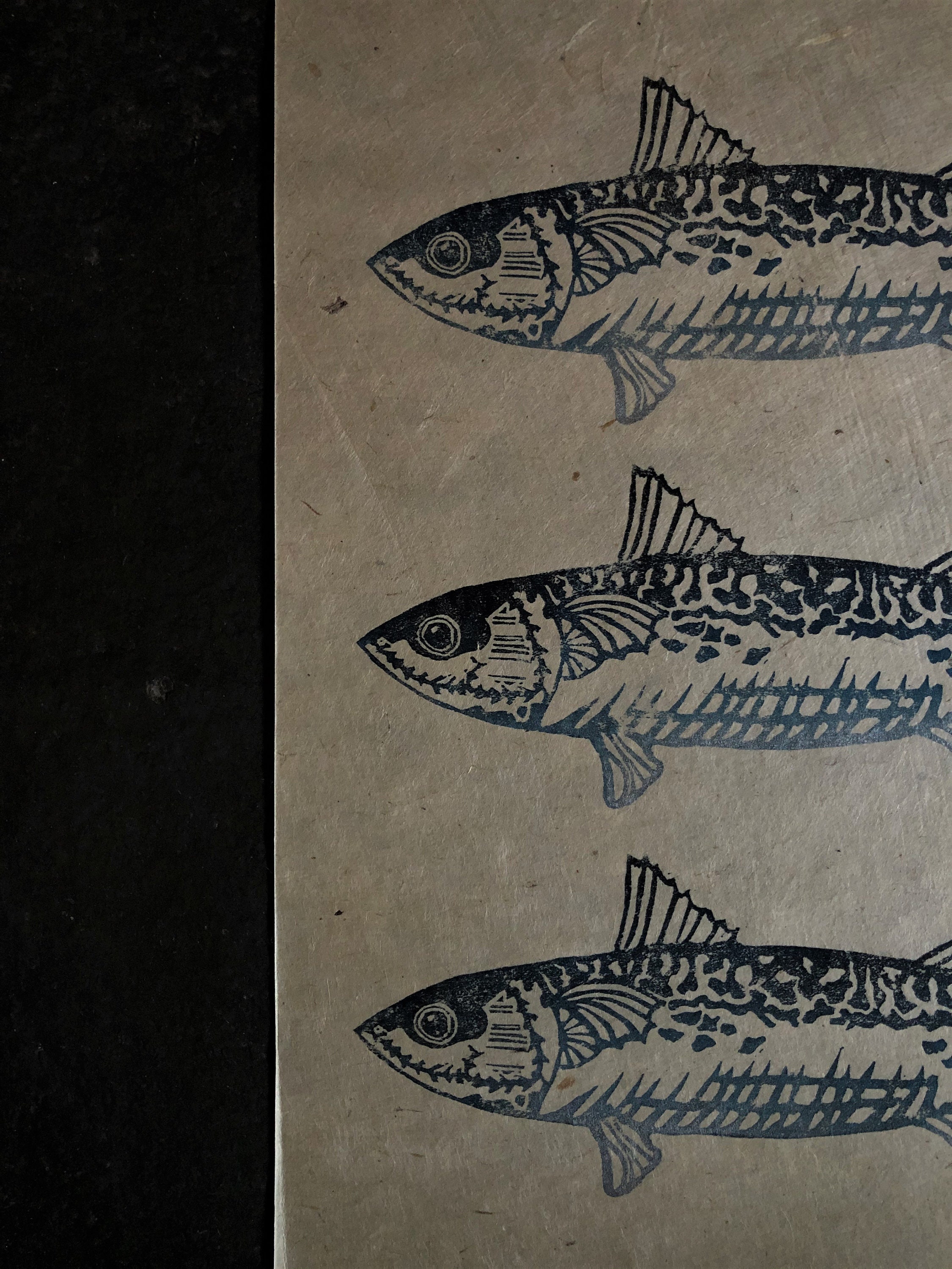Mackerel Print Linocut & Relief Print Natural Paper - Etsy Singapore