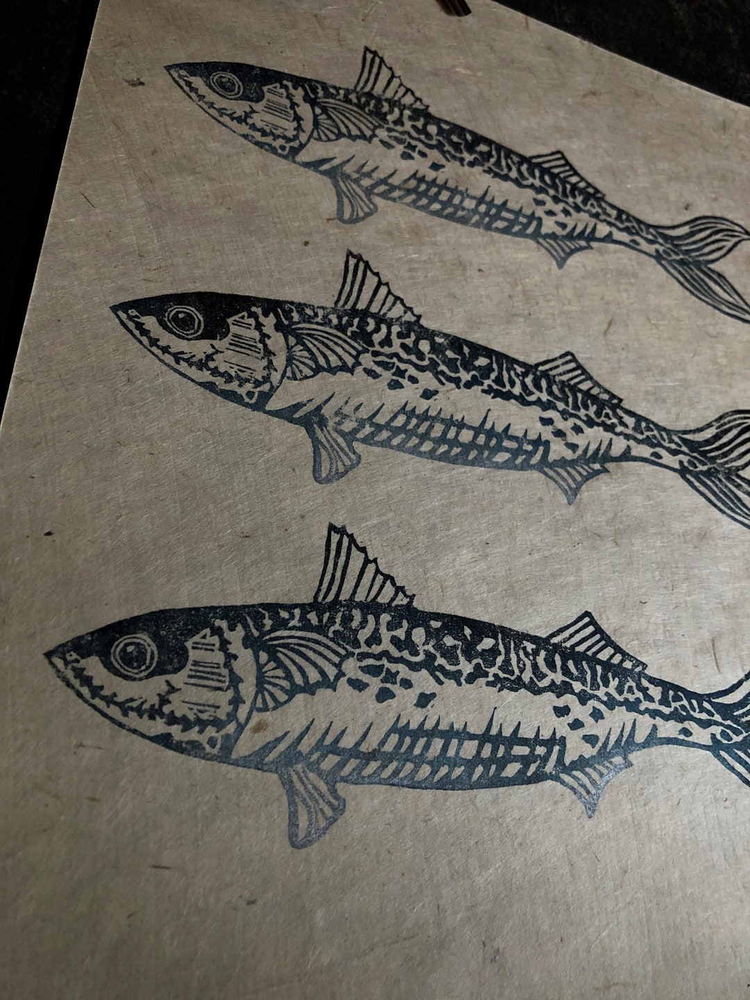 Mackerel Print Linocut & Relief Print Natural Paper - Etsy Singapore
