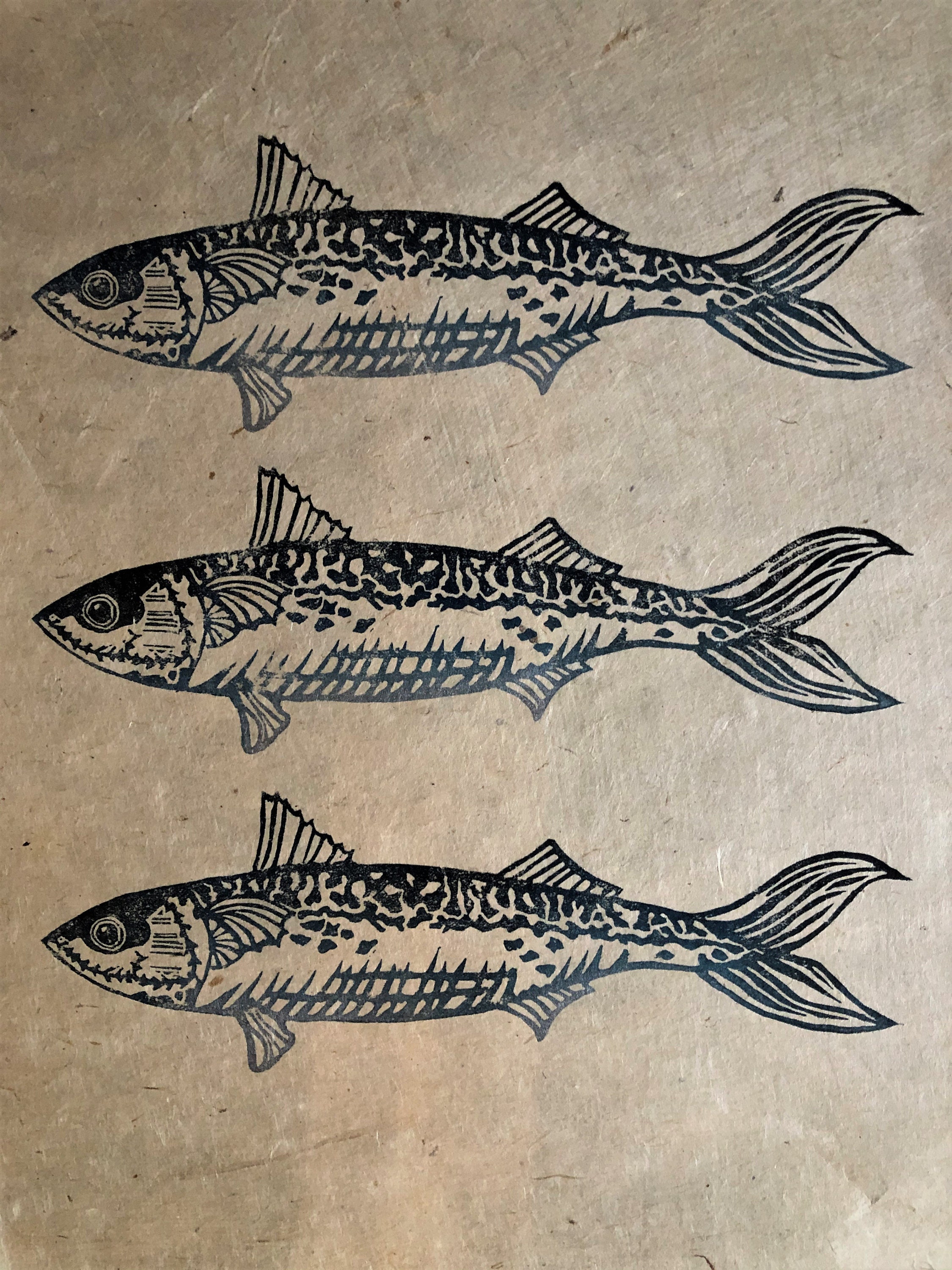 Mackerel Print Linocut & Relief Print Natural Paper - Etsy Singapore