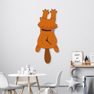 Cat Pendulum Clock, Red Cat Wall Clock, Pendulum Wall Clock, Nursery ...