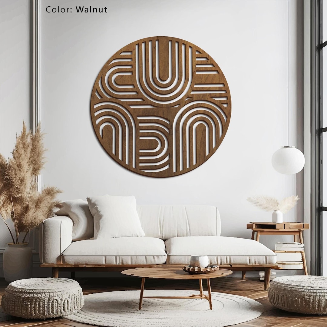 Round Wood Panel, Round Wood Wall Art, Geometric Round Sig, Boho Wood ...