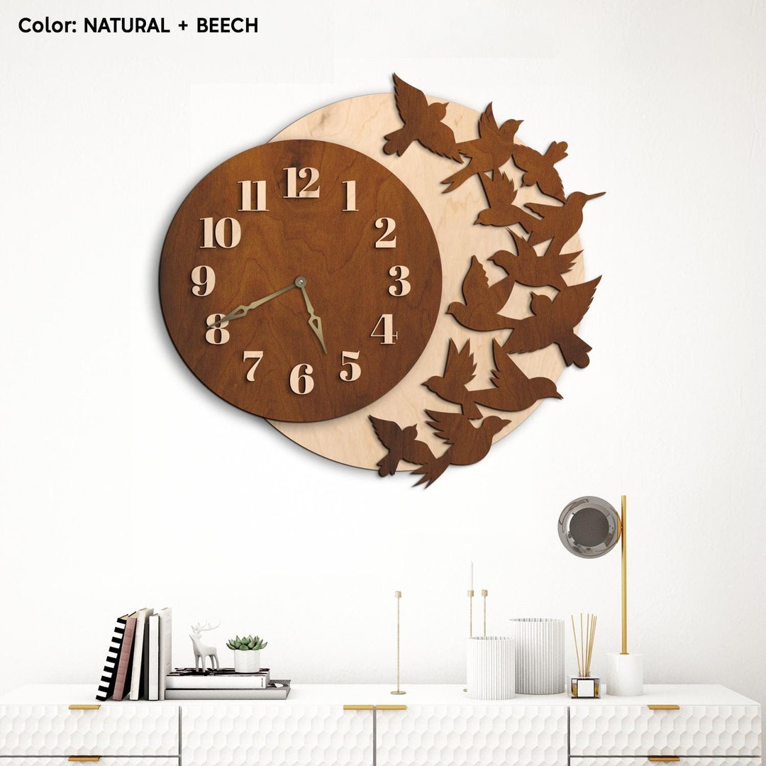 Birds Wall Clock, Wooden Wall Clock, Unique Wall Clock With Numbers ...