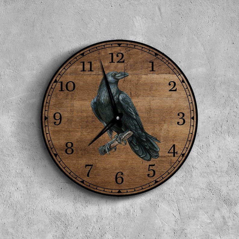 Raven Clock, Black Crow Clock, Bird Wall Clock, Unique Wall Clock ...