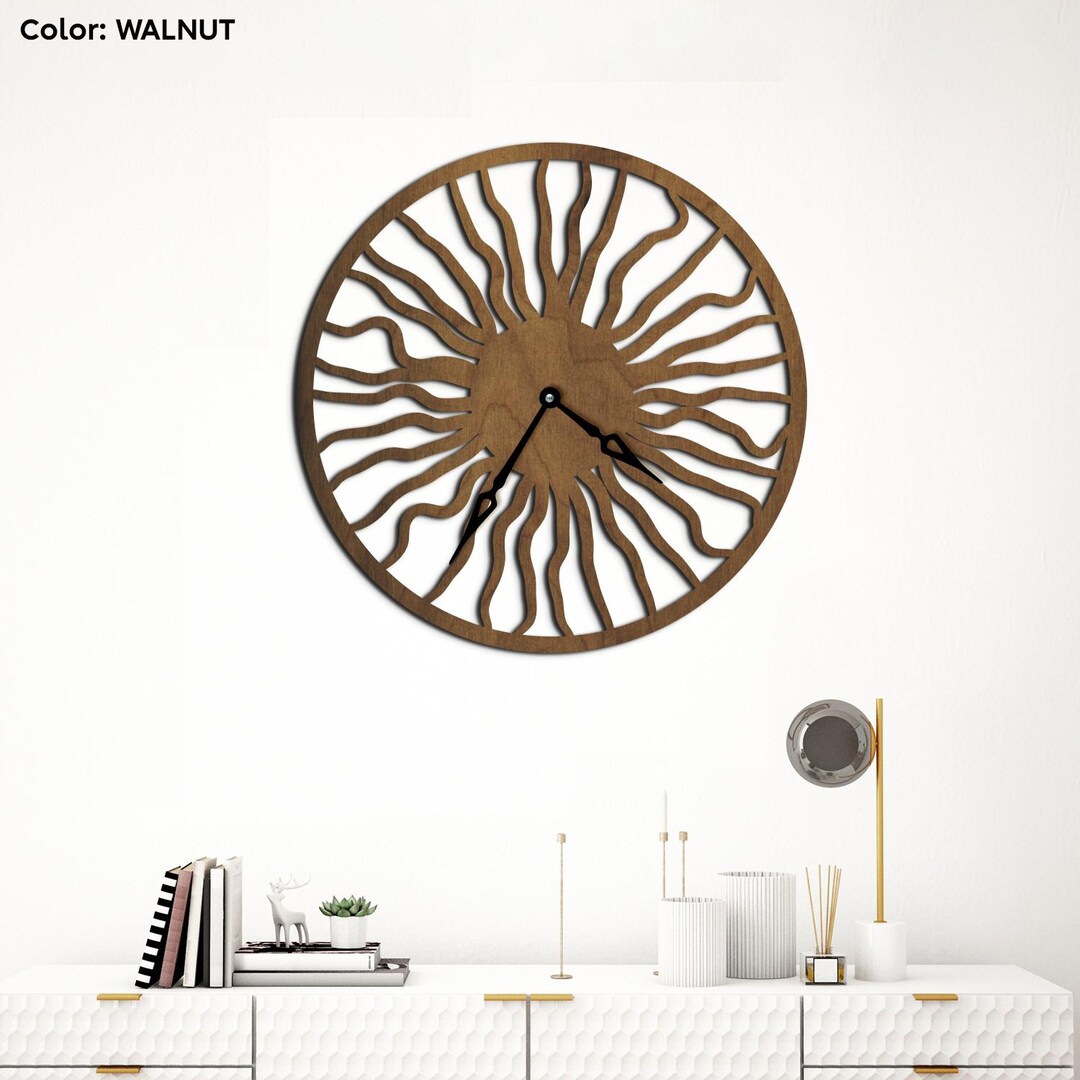 Sun Ray Wall Clock, Sunburst Wall Clock, Sun Wall Clock, Abstract Wall ...