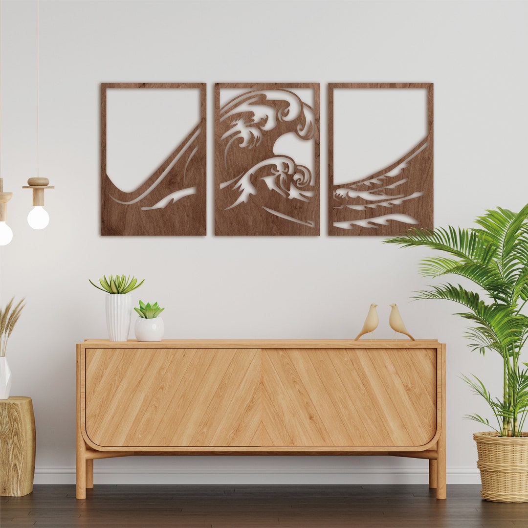 Wave Wood Wall Art, Wave Wall Hanging, Surf Wall Art Set, Wave Wall ...