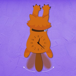 Cat Pendulum Clock, Red Cat Wall Clock, Pendulum Wall Clock, Nursery ...