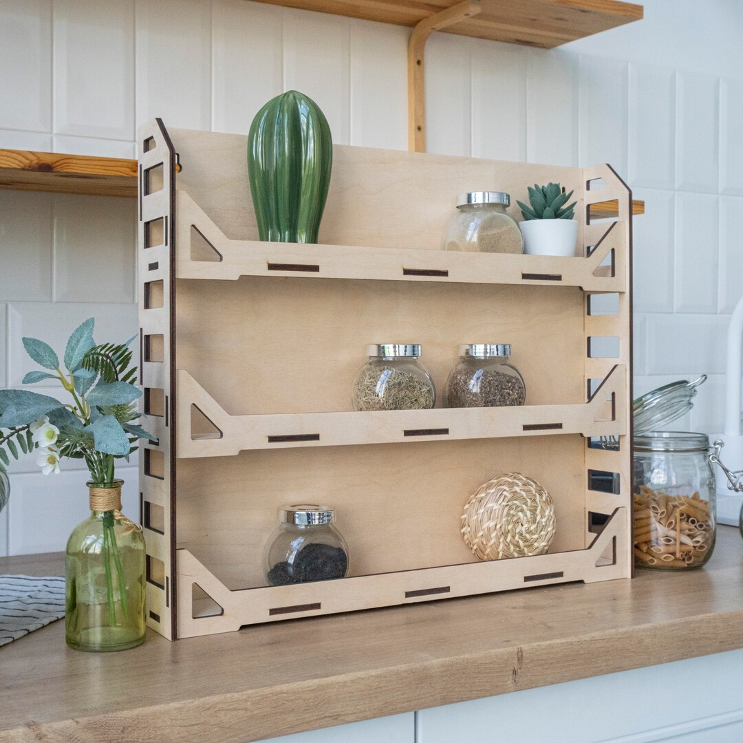 Spice Jar Rack, Countertop 3-tier Spice Shelf, Spice Jar Holder, Wooden ...