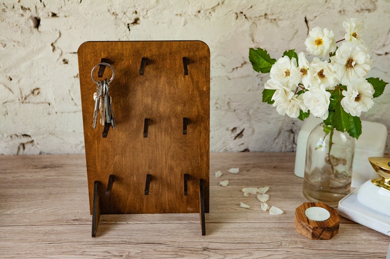 Keychain Display Stand Natural Wood Rounded Square Design Personalized ...