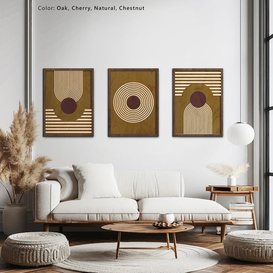 Abstract Sun Wall Art, Boho Sun Decor, Abstract Set of 3 Wall Art ...