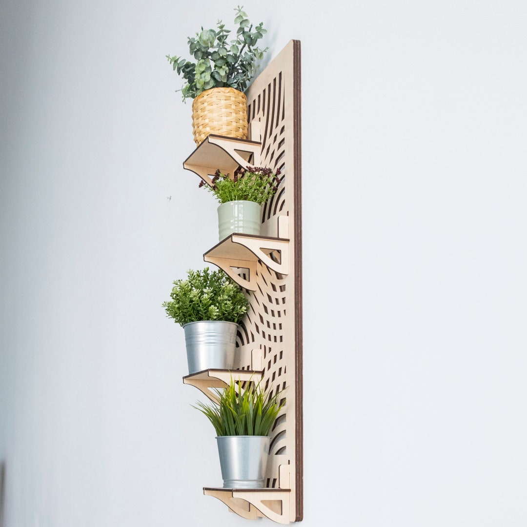 Wall Plant Stand, Geometric Plant Shelf Wall, Wooden Shelves , Home ...