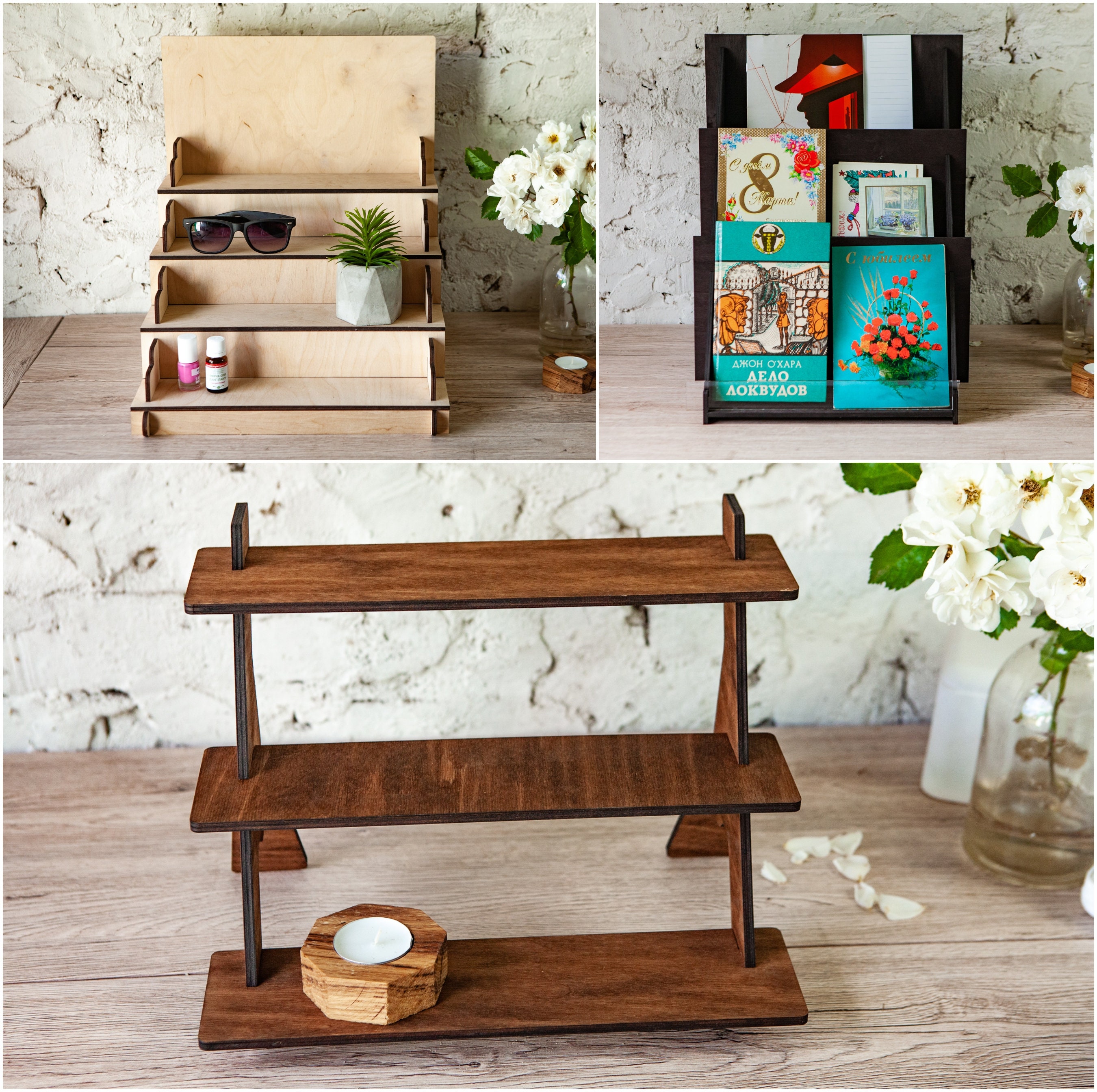 Wooden Portable Retail Table Display Stand Countertop 3 Step Riser ...