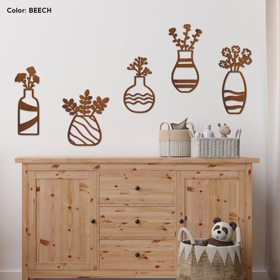 Flower Vase Wall Line Art, Flower in Vase Wall Art, Rustic Flower Art ...