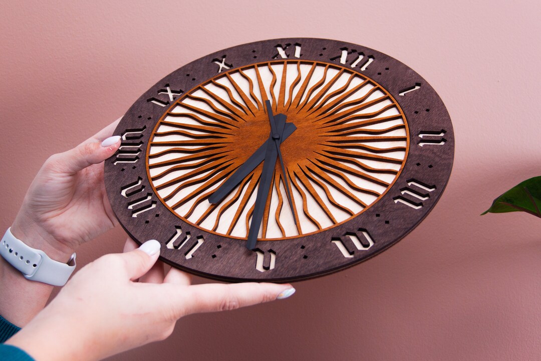 Sun Wall Clock,sun Clock,sun Wood Wall Art,wood Wall Clock,wall Clock ...