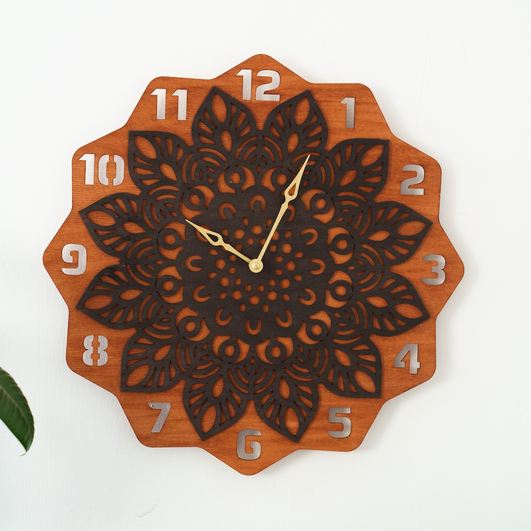 Mandala Wall Clock, Wooden Handmade Clocks, Large Wall Clock Modern ...