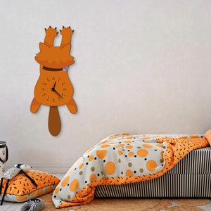 Cat Pendulum Clock, Red Cat Wall Clock, Pendulum Wall Clock, Nursery ...
