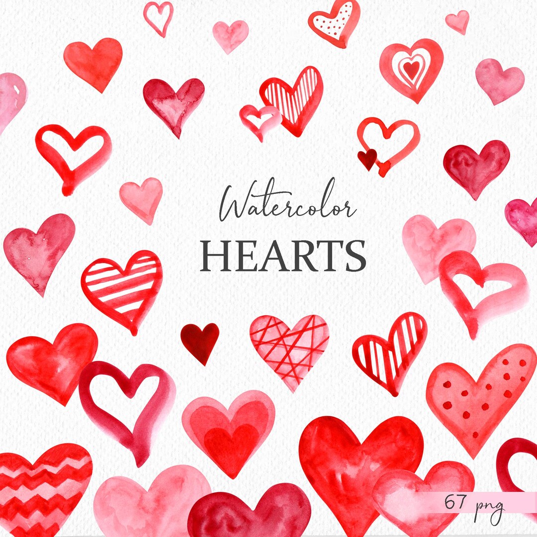 Watercolor Hearts Clipart, Red Hand Painted Hearts, Valentine Love 67 ...