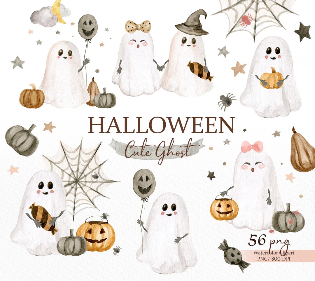 Watercolor Ghost Clipart, Cute Halloween PNG (digital Download) - Etsy