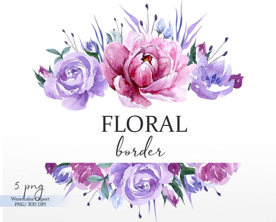 Purple Floral Frame Clipart, Flower Border Clipart, Floral Border ...
