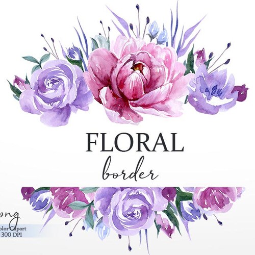 Blue Floral Flower Frame Clipart Wildflower Border Png - Etsy