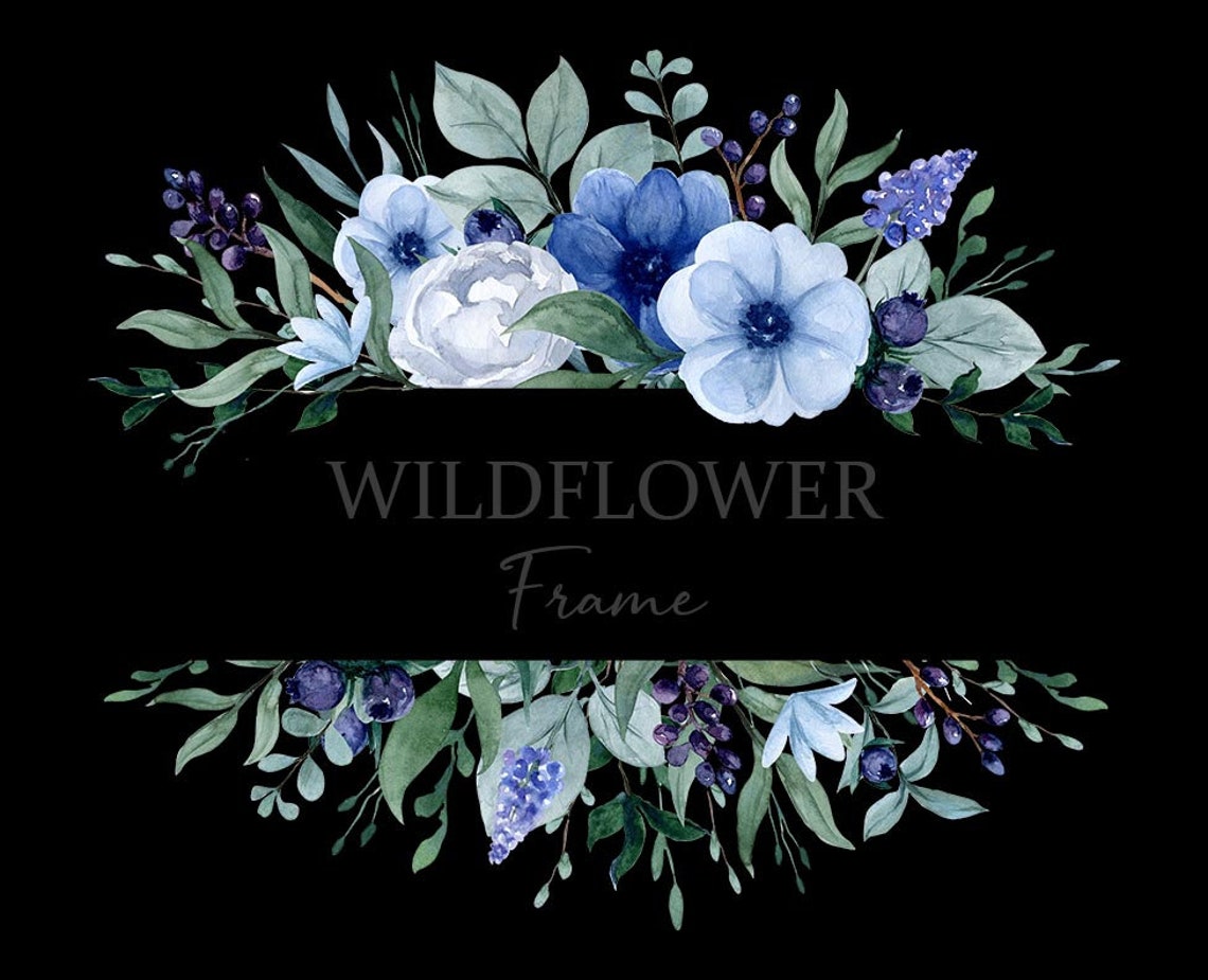 Blue Floral Flower Frame Clipart Wildflower Border Png - Etsy