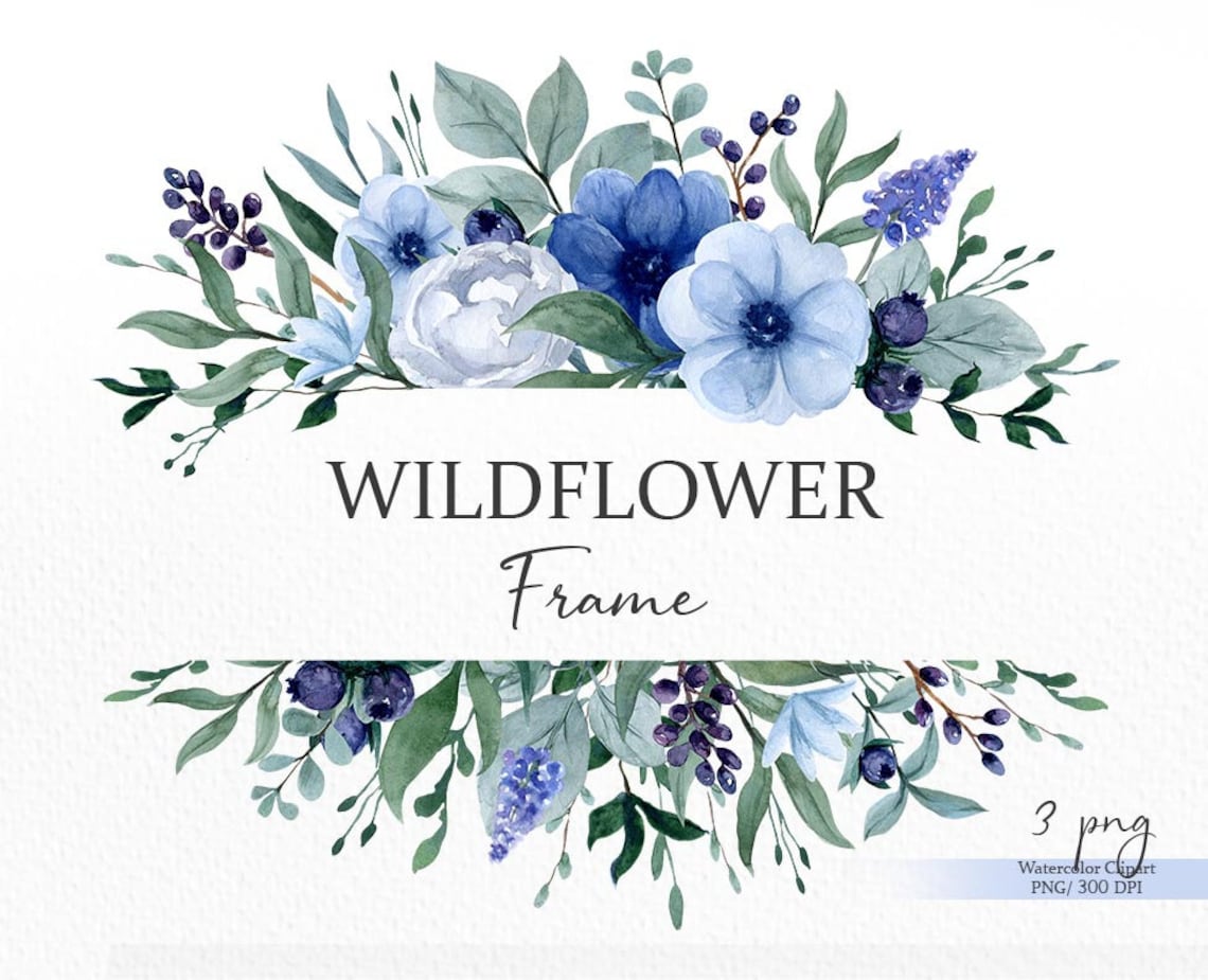 Blue Floral Flower Frame Clipart Wildflower Border Png - Etsy Hong Kong