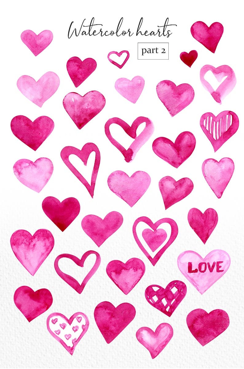 Watercolor Valentine Clipart Pink Heart Clipart Valentines | Etsy