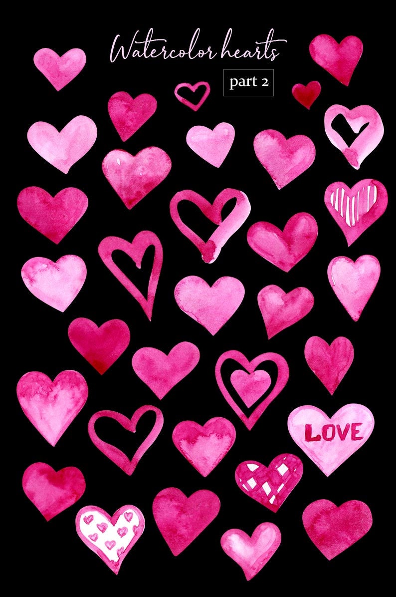 Watercolor Valentine Clipart Pink Heart Clipart Valentines | Etsy