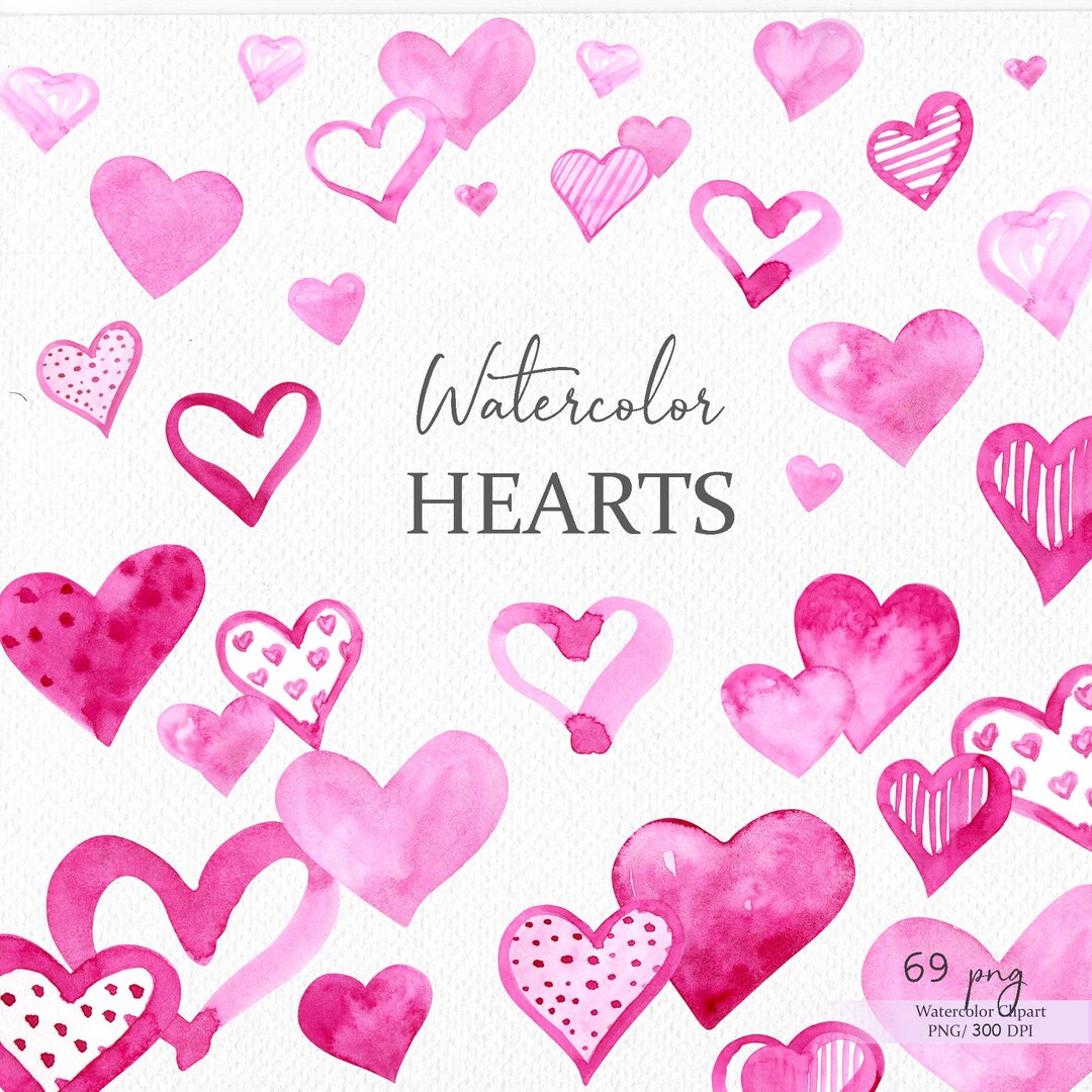 Watercolor Pink Hearts Clipart, Valentines Day, Love, PNG (digital ...