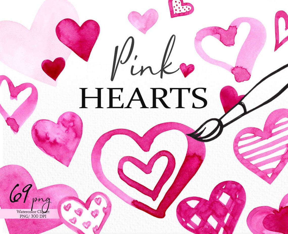 Watercolor Valentine Clipart Pink Heart Clipart Valentines - Etsy